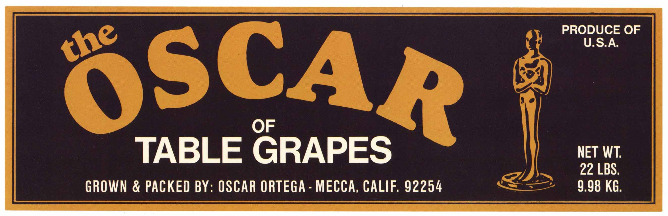The Oscar Brand Vintage Mecca California Grape Crate Label, award ...