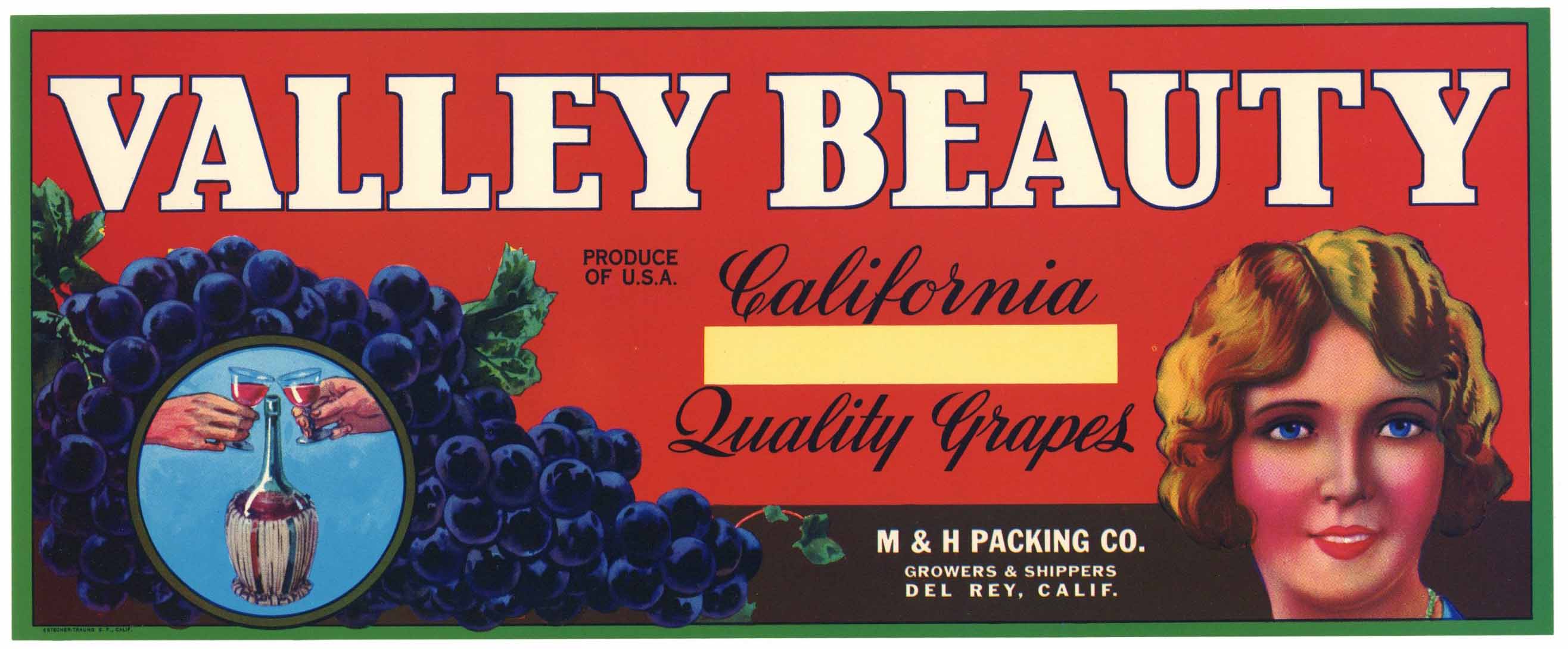 Valley Beauty Brand Vintage Del Rey California Grape Crate Label ...