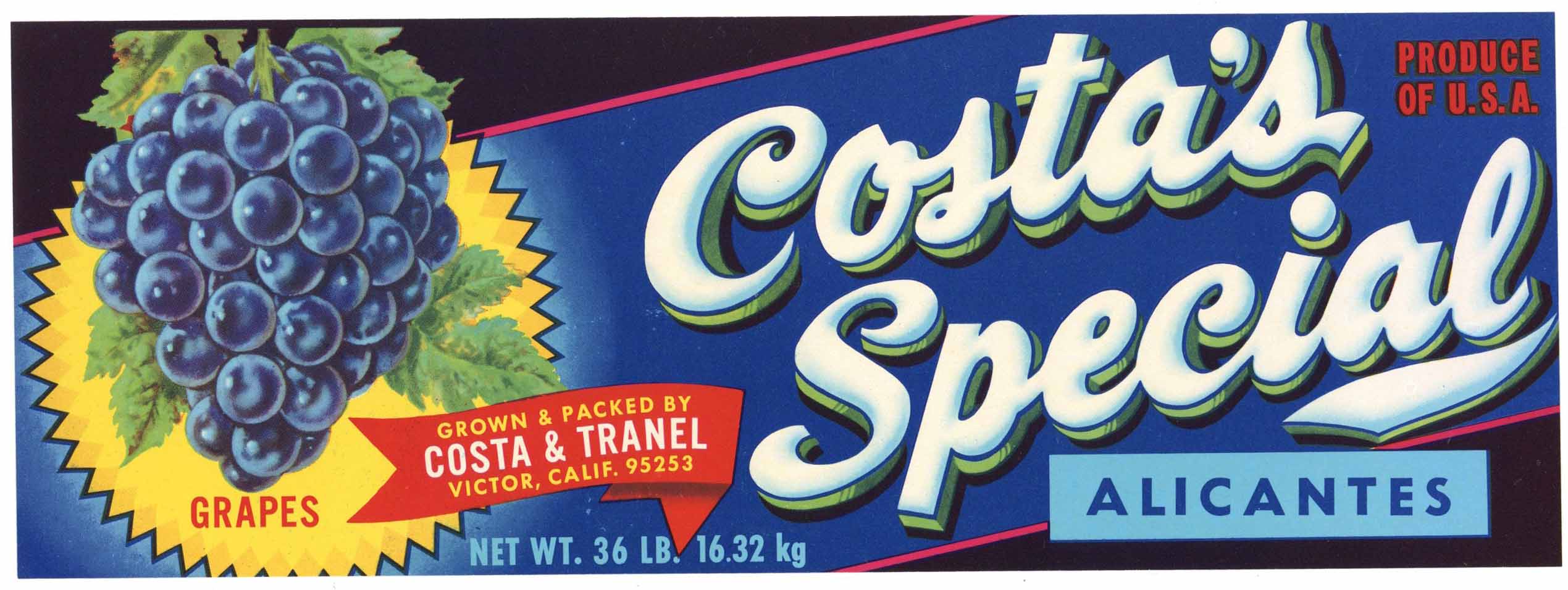 Costa's Special Brand Vintage Victor California Grape Crate Label, Ali ...
