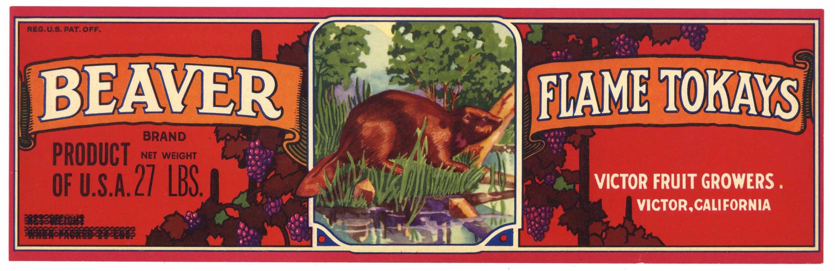 Beaver Brand Vintage Grape Crate Label, 27 LBS overprint – thelabelman