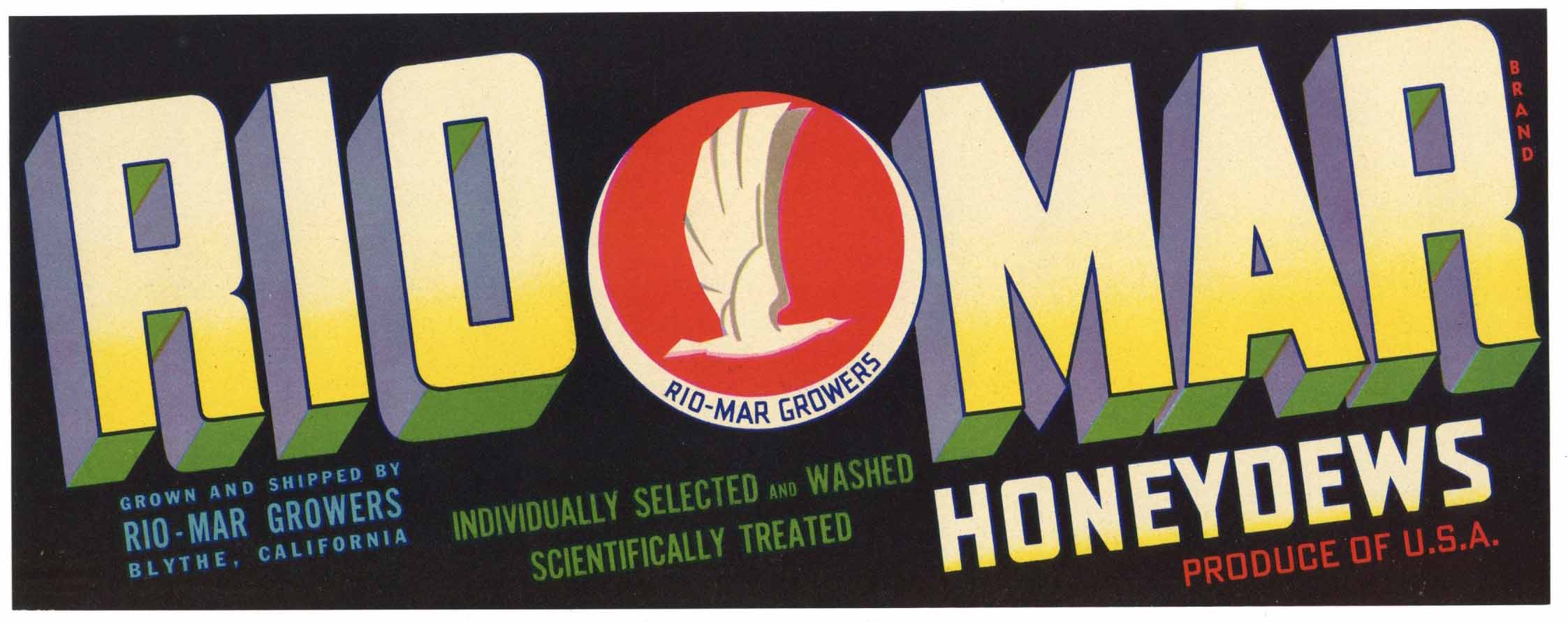 Rio Mar Brand Vintage Blythe California Honeydew Melon Crate Label s ...