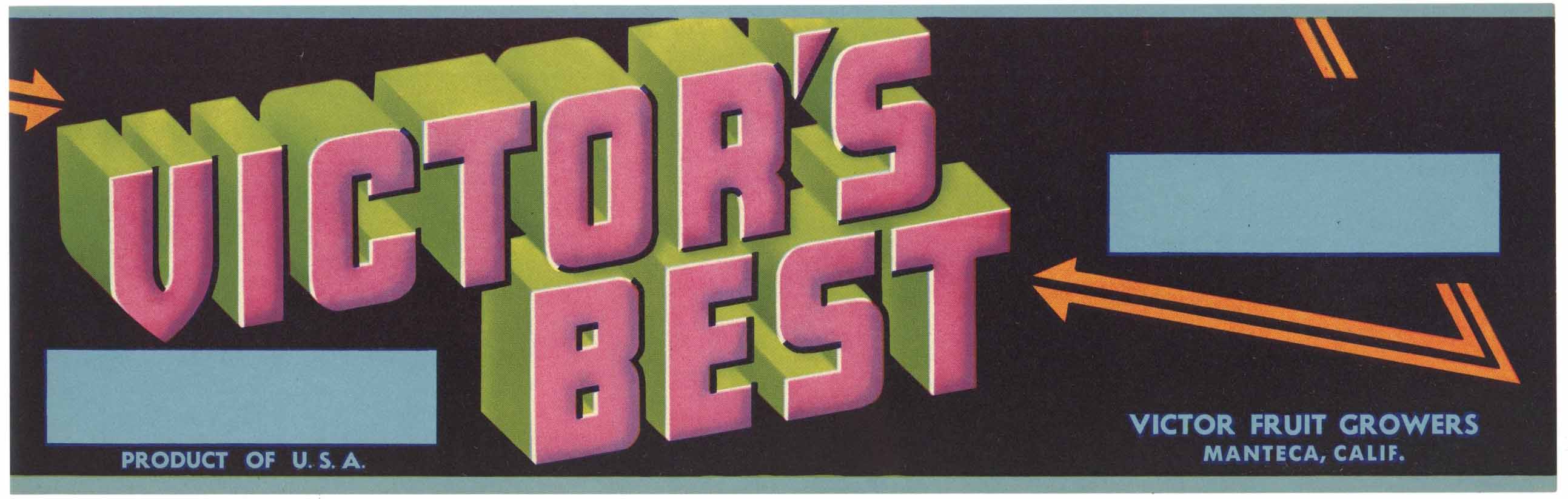 Victor's Best Brand Vintage Manteca California Fruit Crate Label ...