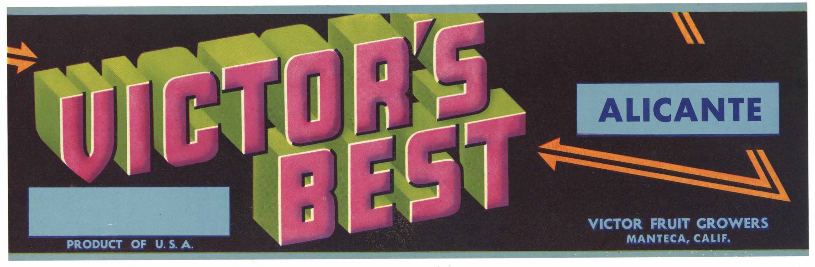 Victor's Best Brand Vintage Manteca California Grape Crate Label, Alic ...