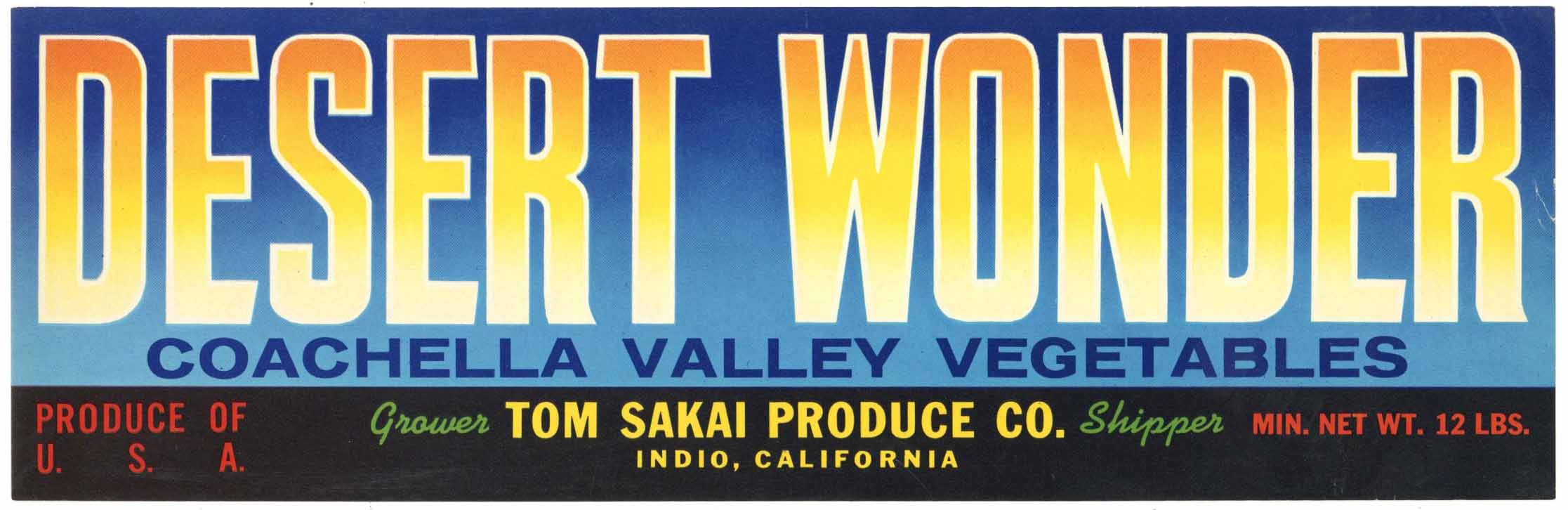 Desert Wonder Brand Vintage Indio California Vegetable Crate Label ...
