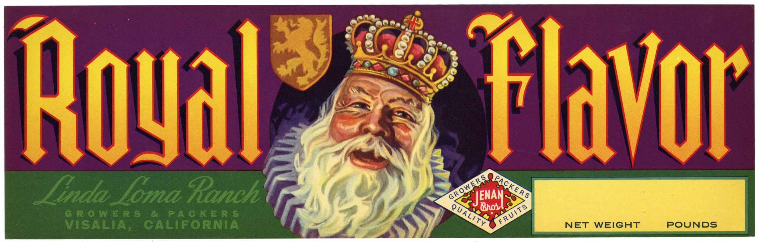 Royal Flavor Brand Vintage Visalia California Fruit Crate Label ...