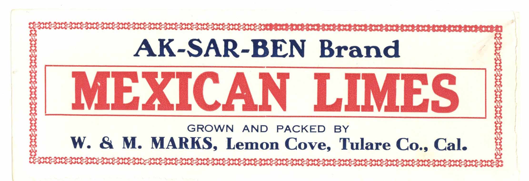 AK-SAR-BEN Brand Vintage Lemon Cove California Mexican Limes Crate Lab ...