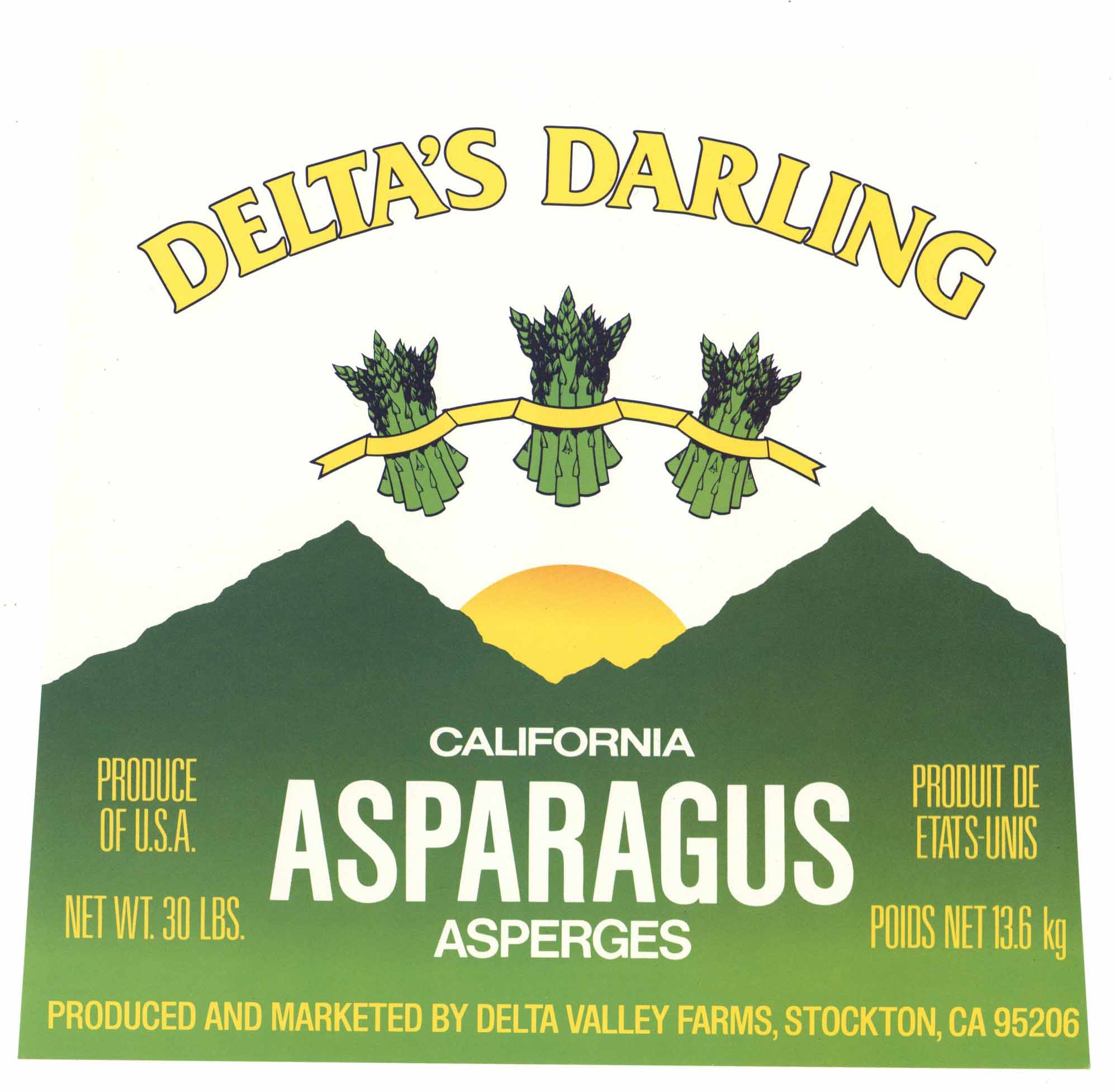Delta's Darling Brand Vintage Stockton California Asparagus Crate Labe ...