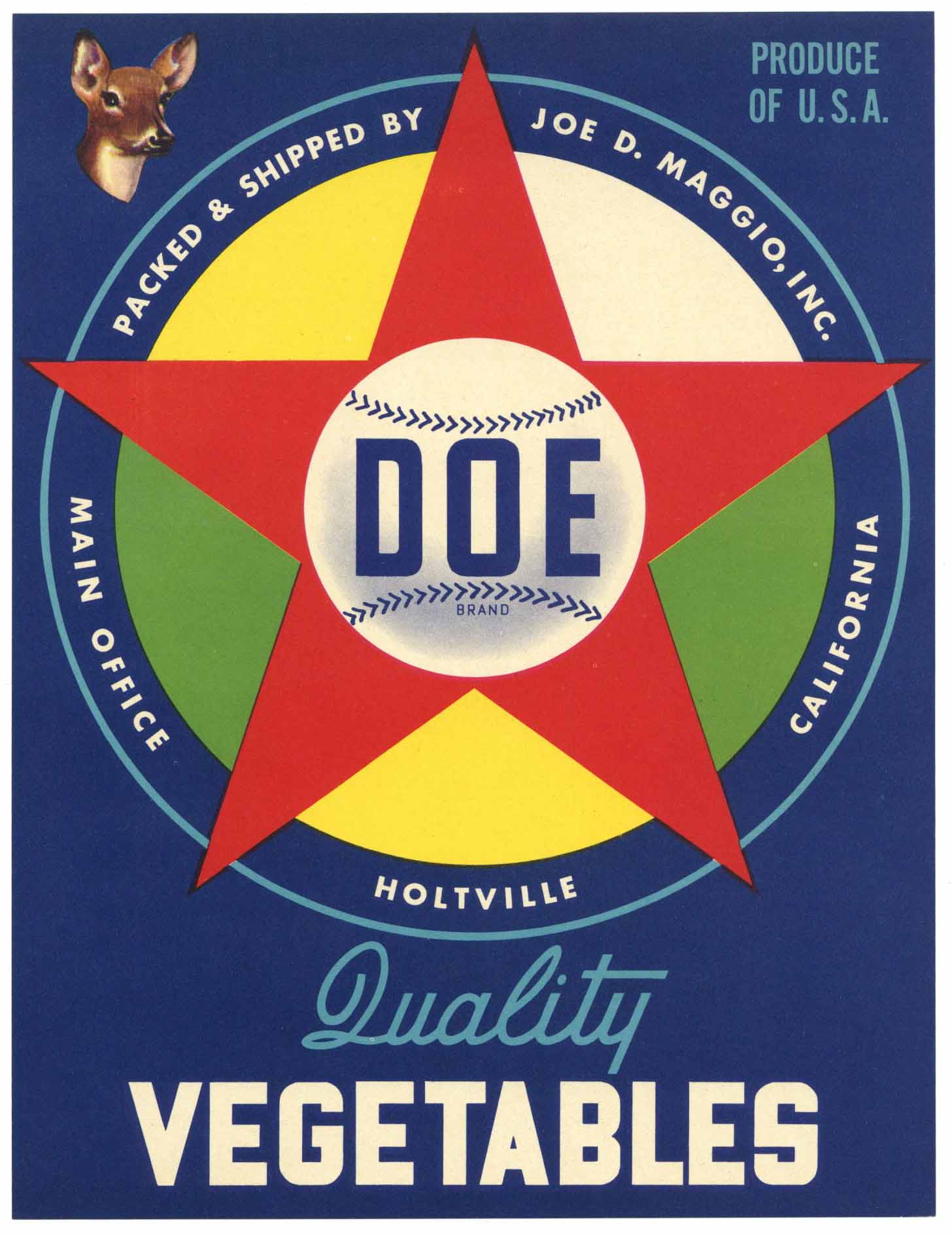 Doe Brand Vintage Holtville California Vegetable Crate Label, baseball ...