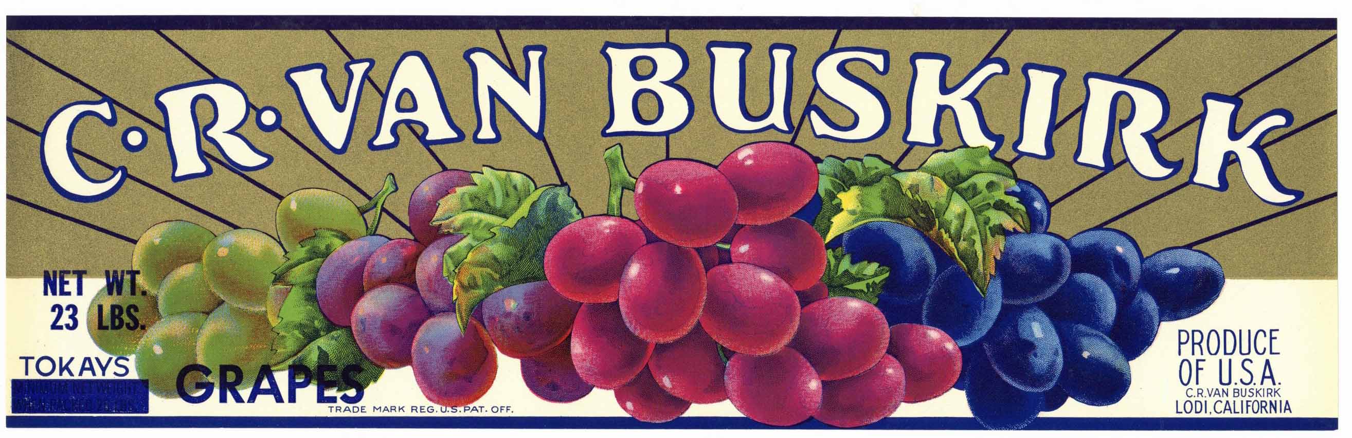 C. R. Van Buskirk Brand Vintage Lodi California Grape Crate Label, 23 ...