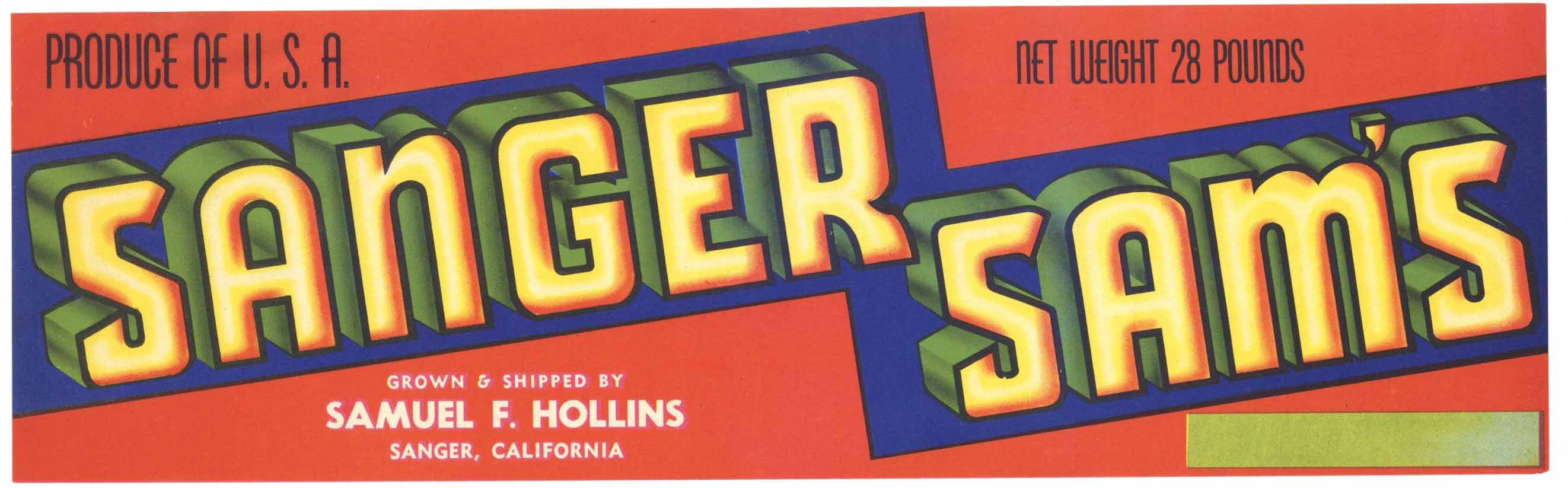 Sanger Sam's Brand Vintage Sanger California Grape Crate Label ...