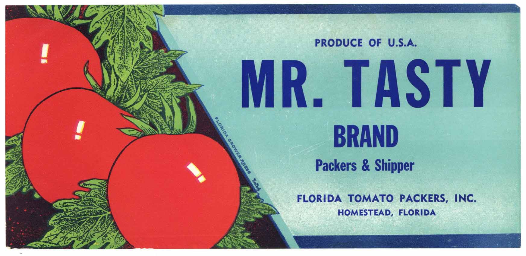 Mr. Tasty Brand Vintage Homestead Florida Tomato Crate Label – thelabelman
