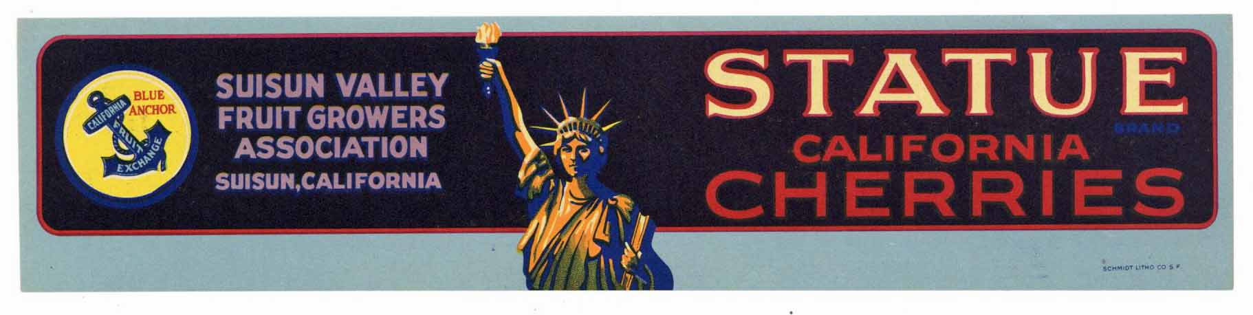 Statue Brand Vintage Suisun California Cherry Crate Label, earlier ...
