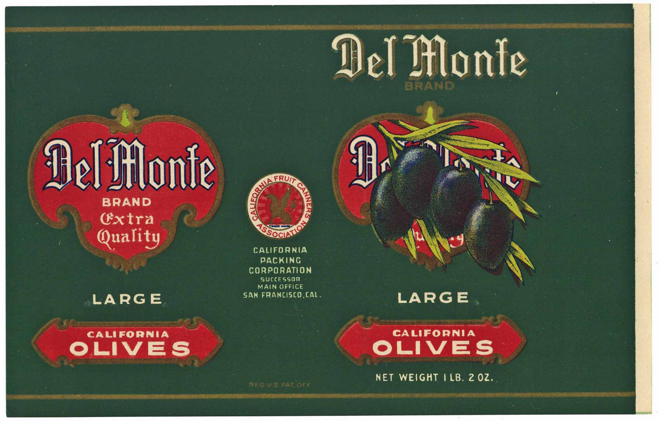 Del Monte Brand Vintage Large Olives Can Label, 1920s – thelabelman