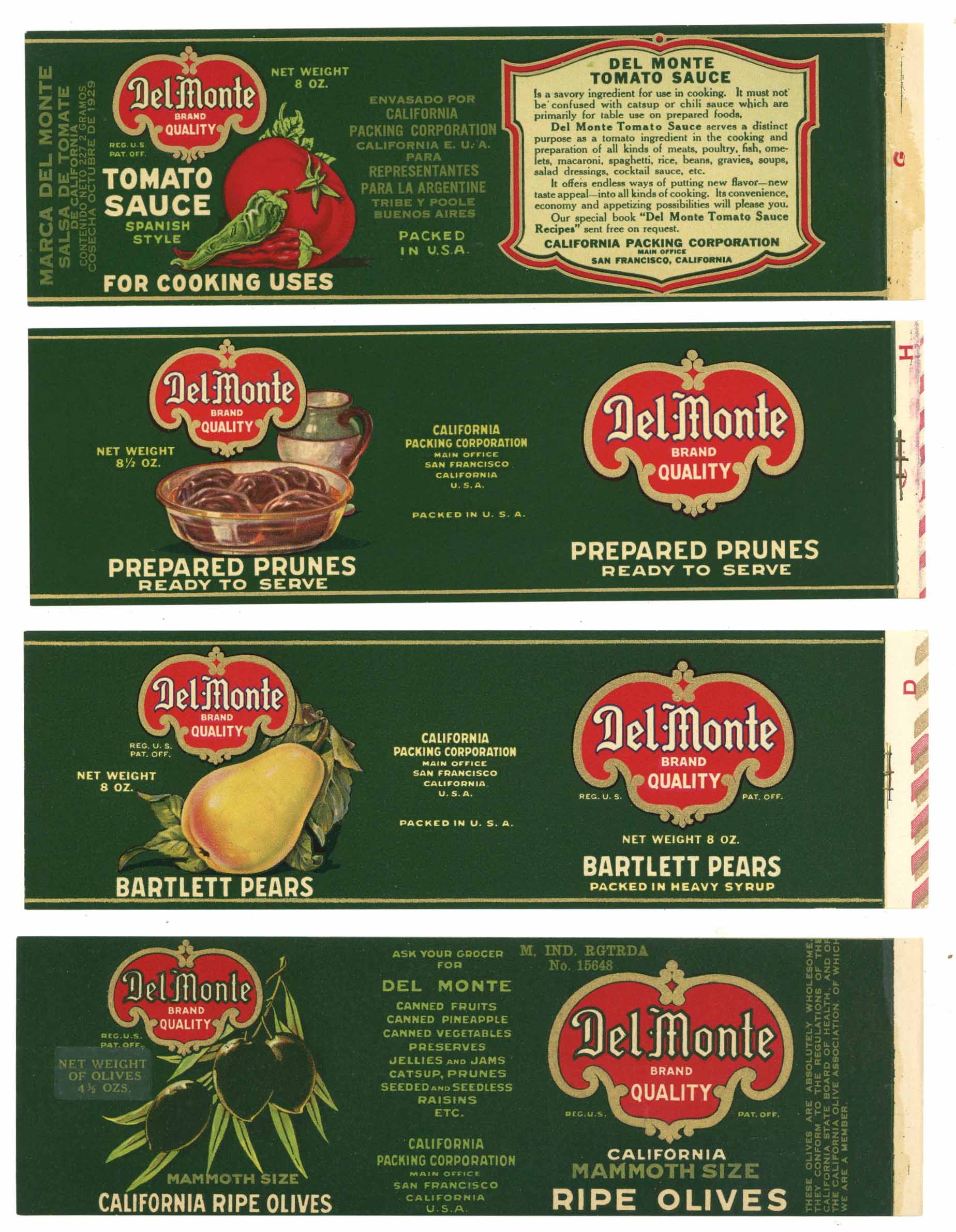 Del Monte Brand Vintage Can Label set of 4, smaller – thelabelman