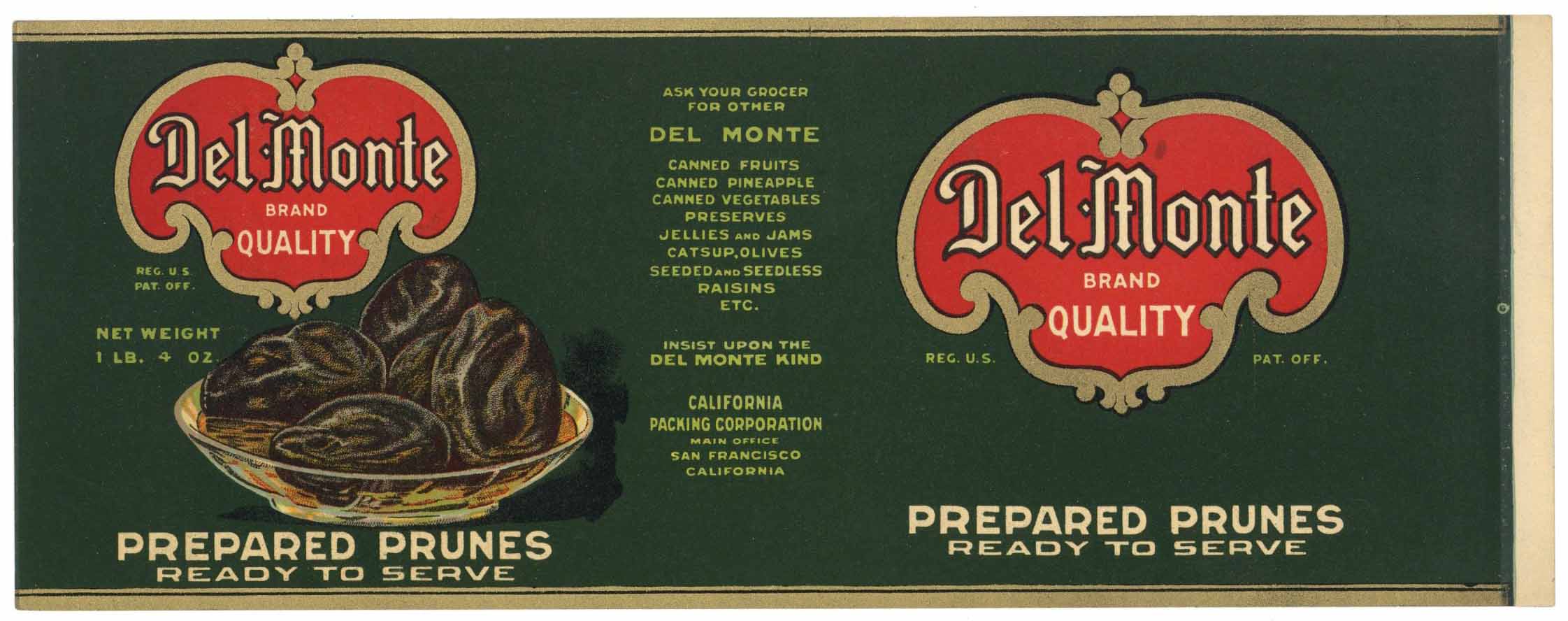 Del Monte Brand Vintage Prepared Prunes Can Label – thelabelman