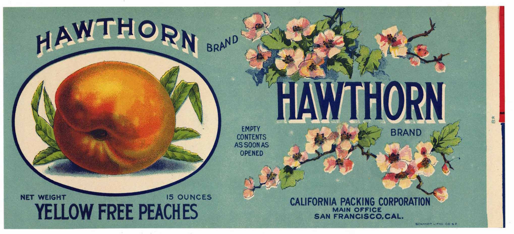 Hawthorn Brand Vintage Yellow Free Peaches Can Label – thelabelman
