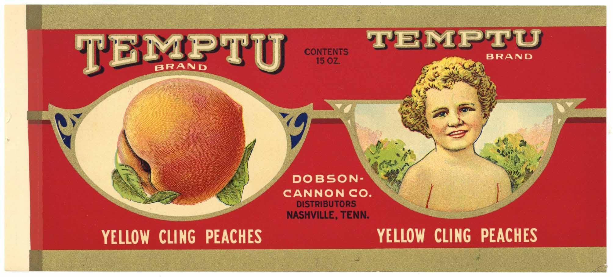 Temptu Brand Vintage Nashville Tennessee Peach Can Label, Dobson ...