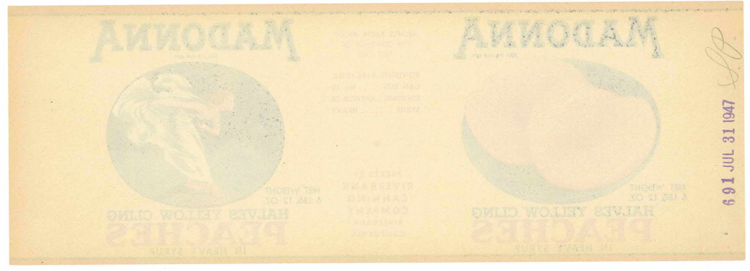 Madonna Brand Vintage Riverbank California Peach Can Label – thelabelman