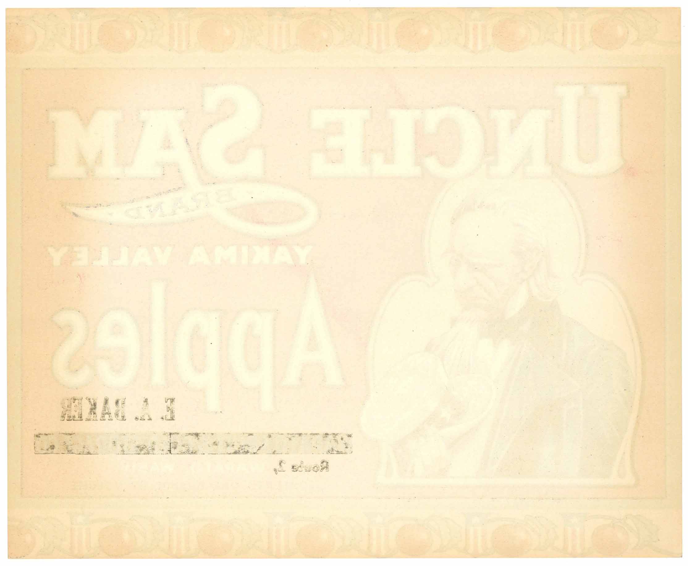 Uncle Sam Brand Wapato Washington Apple Crate Label, red, overprint ...