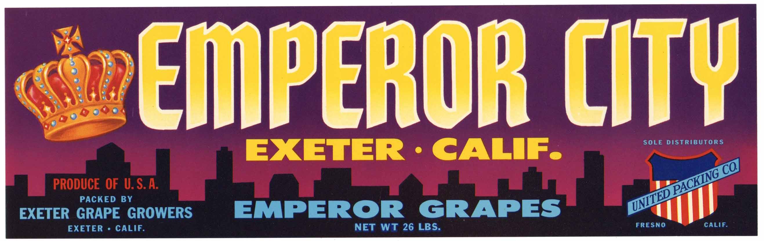 Emperor City Brand Vintage Exeter California Grape Crate Label ...