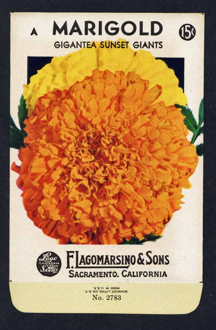 Marigold Vintage Lagomarsino Seed Packet, Gigantea Sunset – thelabelman