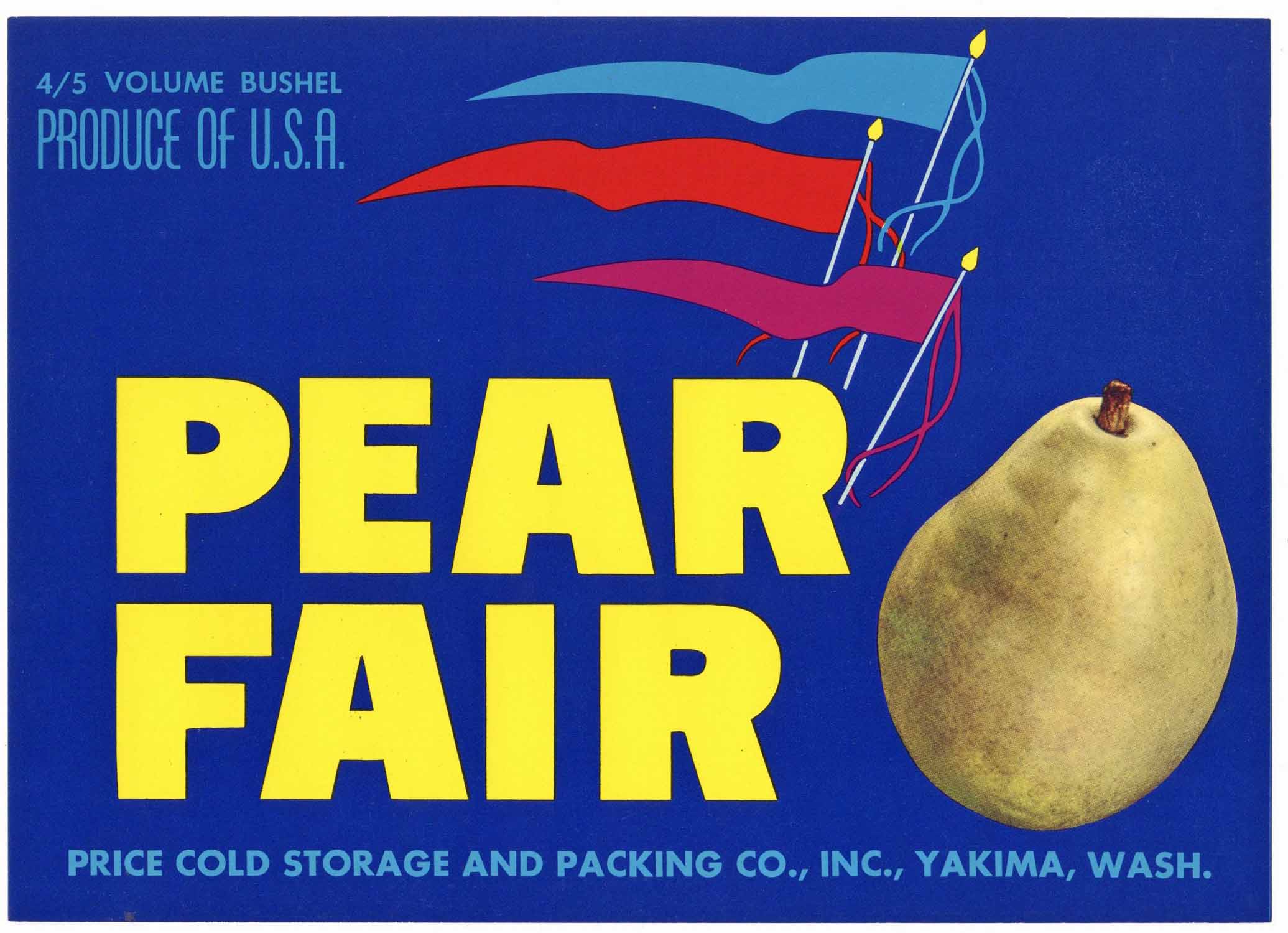 Pear Fair Brand Vintage Yakima Washington Pear Crate Label – thelabelman
