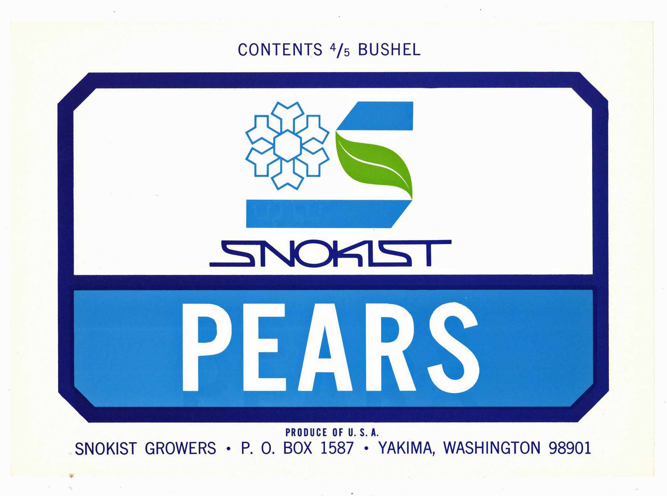 Snokist Brand Vintage Yakima Washington Pear Crate Label, blue ...