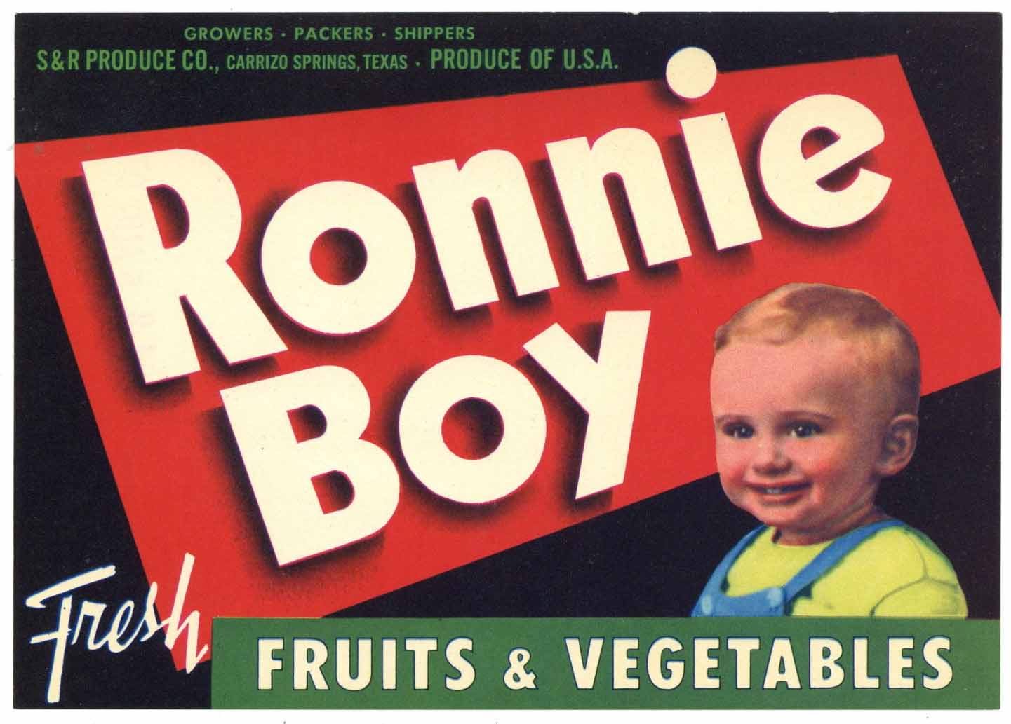 Ronnie Boy Brand Vintage Carrizo Springs Texas Vegetable Crate Label ...