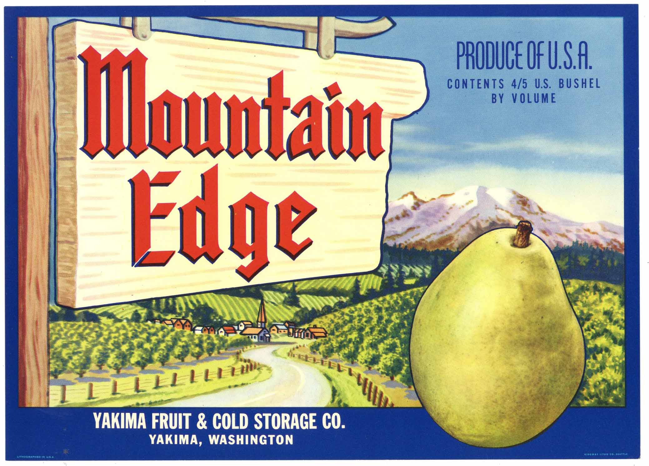 Mountain Edge Brand Vintage Yakima Washington Pear Crate Label ...
