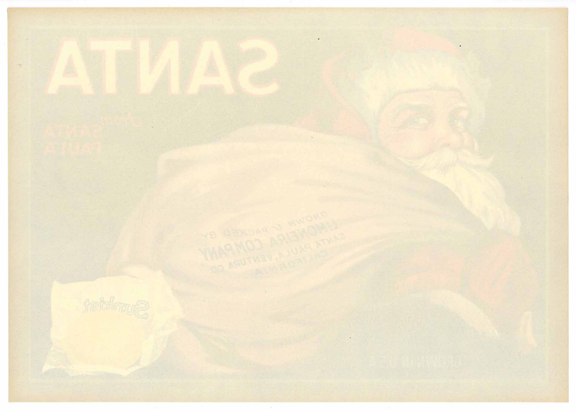 Santa Brand Vintage Santa Paula Lemon Crate Label – thelabelman