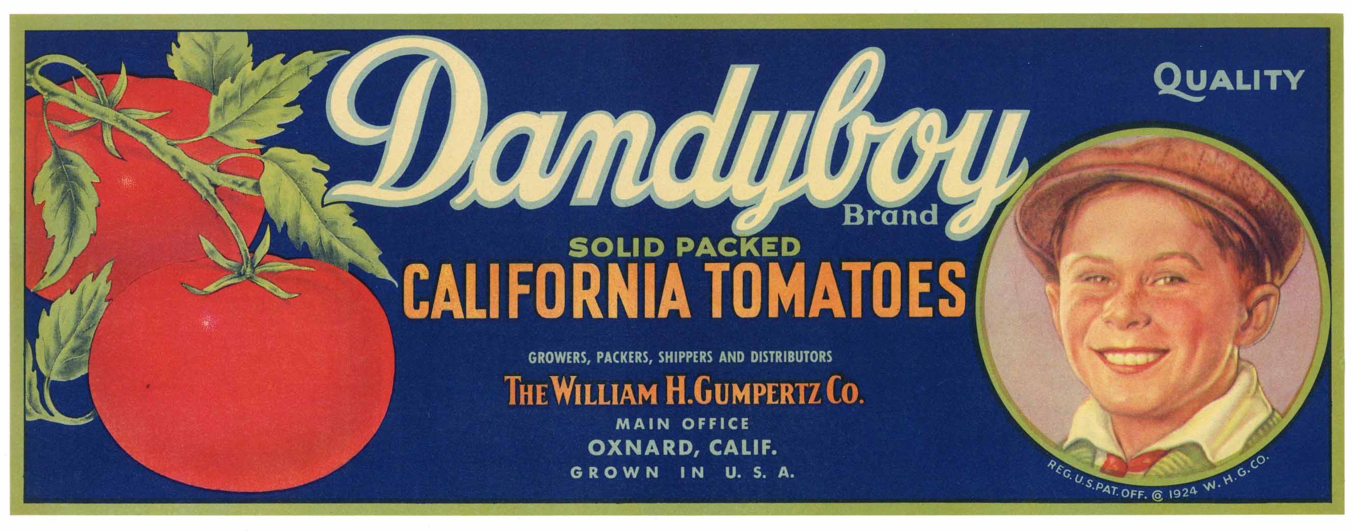 Dandyboy Brand Vintage Oxnard Tomato Crate Label – thelabelman