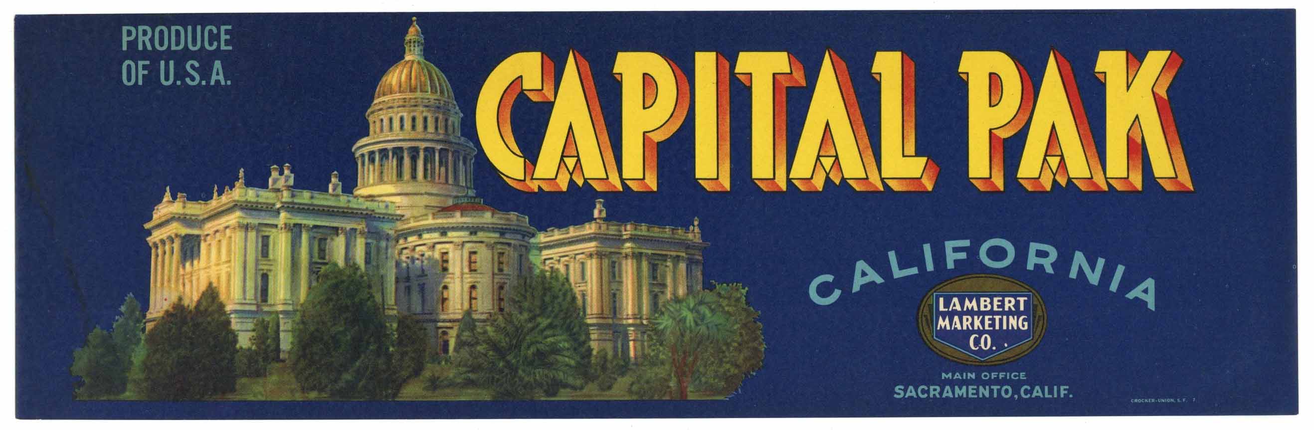 Capital Pak Brand Vintage Sacramento Produce Crate Label – thelabelman