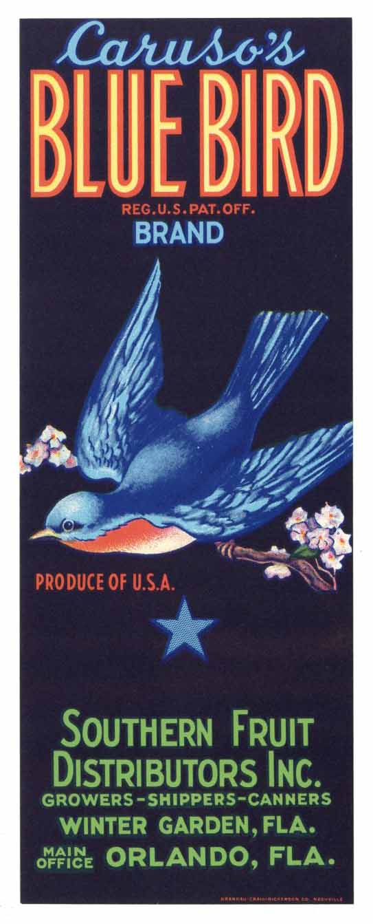 Blue Bird Brand Vintage Winter Garden Florida Citrus Crate Label ...