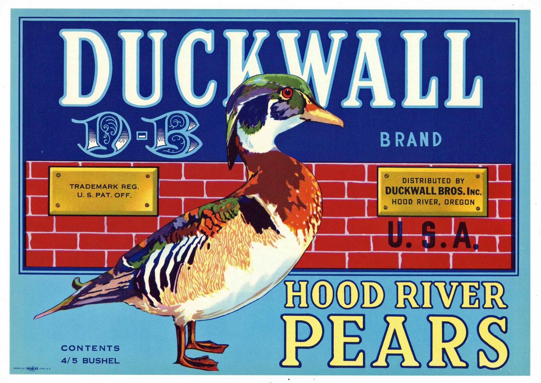 Duckwall Brand Vintage Hood River Oregon Pear Crate Label, blue ...