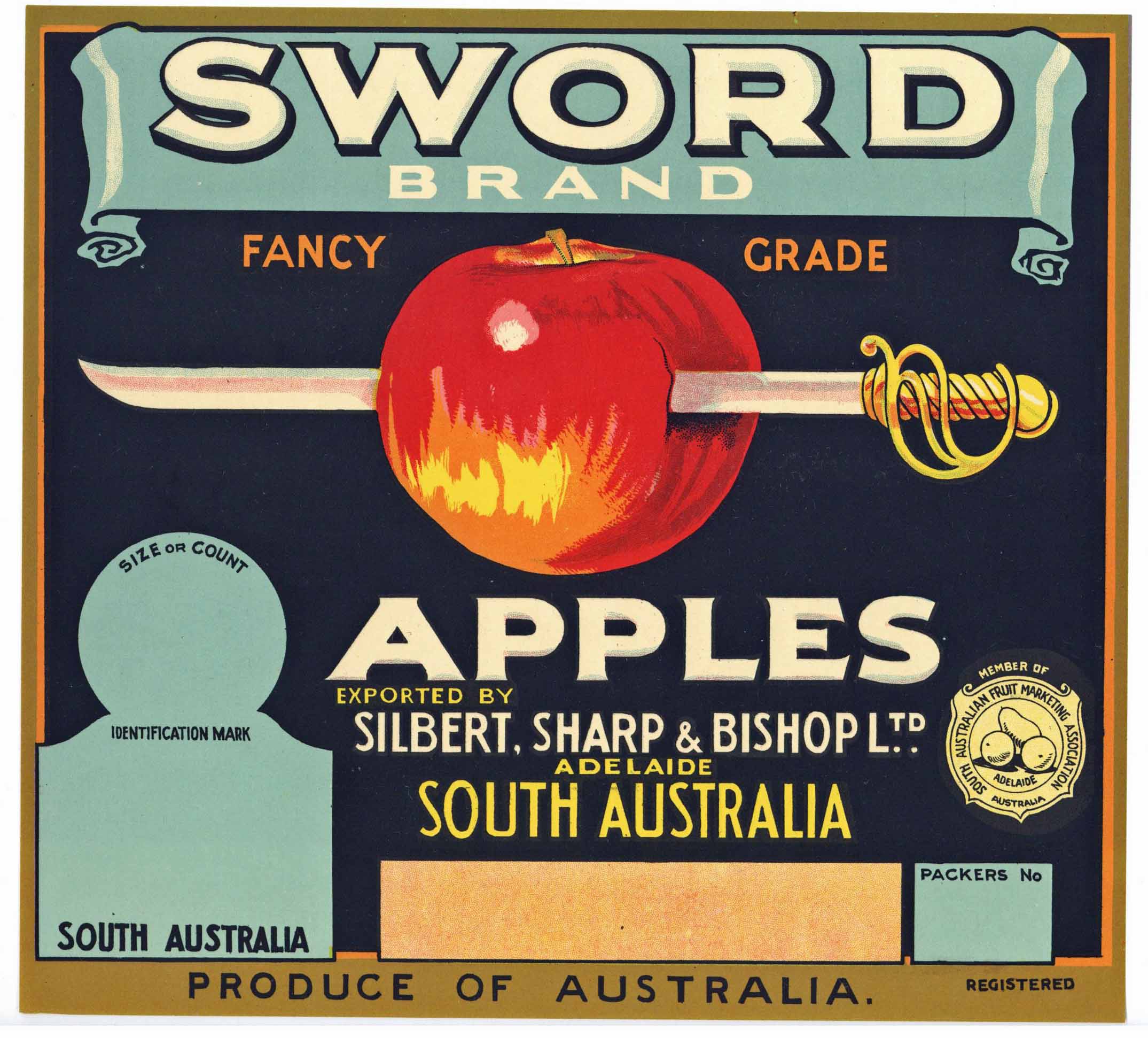 Sword Brand Adelaide South Australia Apple Crate Label – thelabelman