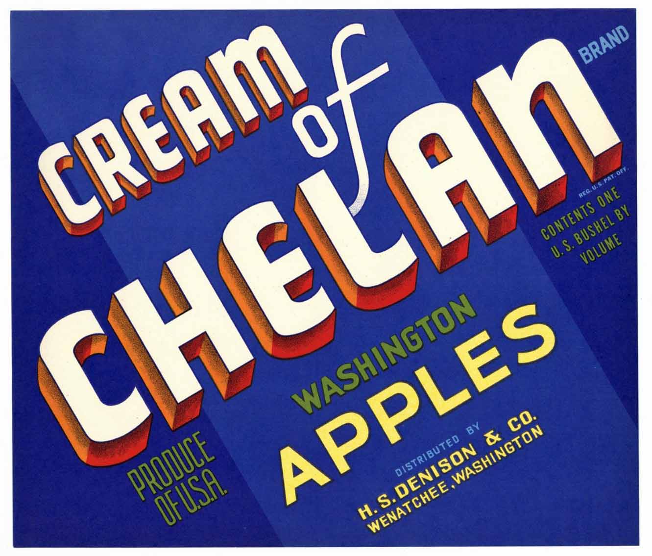 Cream Of Chelan Brand Vintage Wenatchee Washington Apple Crate Label ...