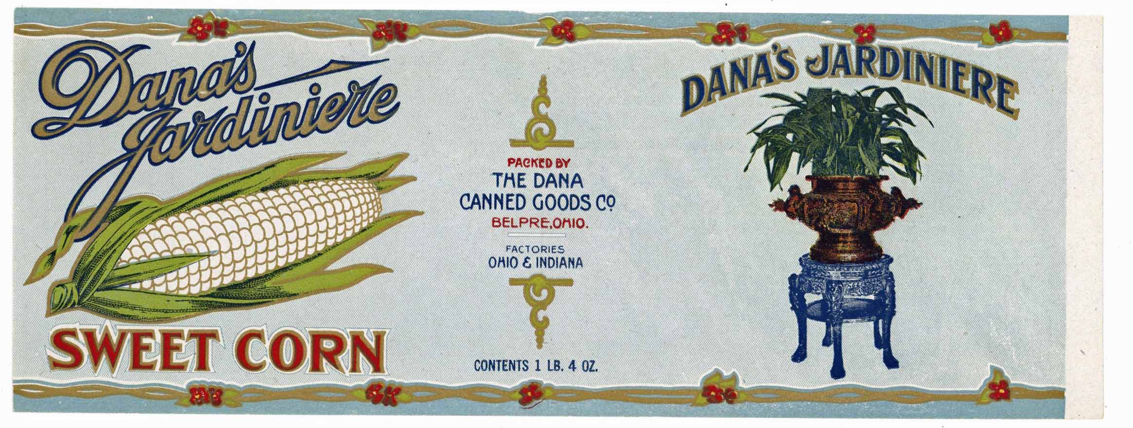 Dana's Jardiniere Brand Vintage Ohio Sweet Corn Can Label – thelabelman