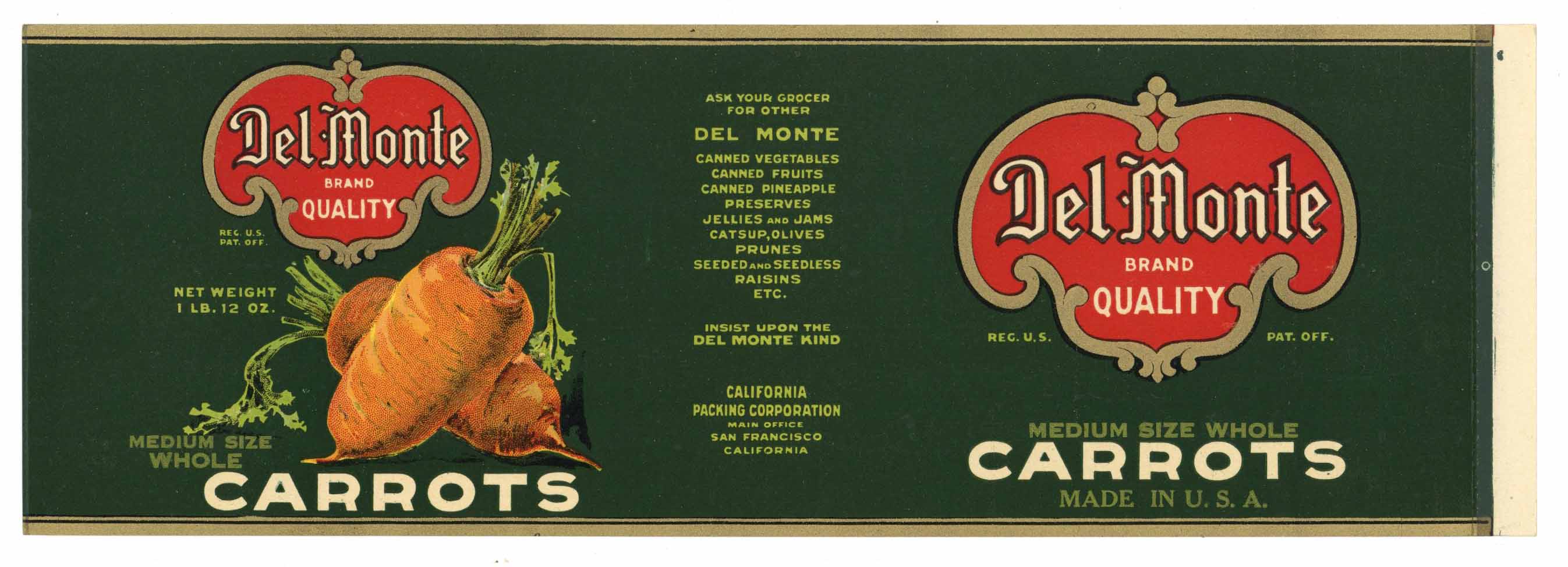 Del Monte Brand Vintage Carrot Can Label, L – thelabelman