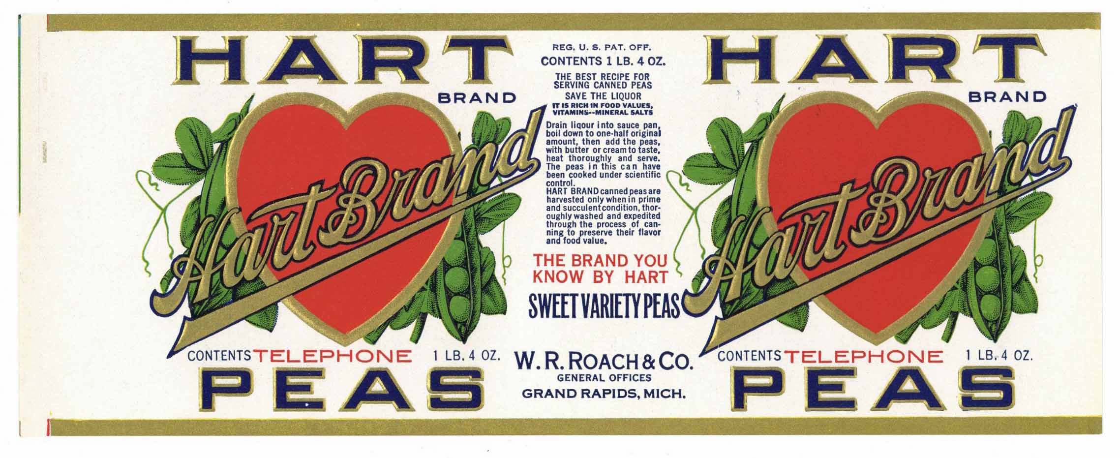 Hart Brand Vintage Grand Rapids Michigan Peas Can Label – thelabelman