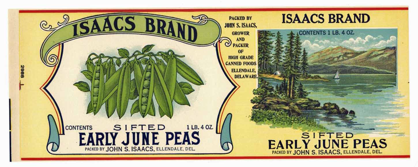Isaacs Brand Vintage Delaware Sifted Early June Pea Can Label – thelabelman