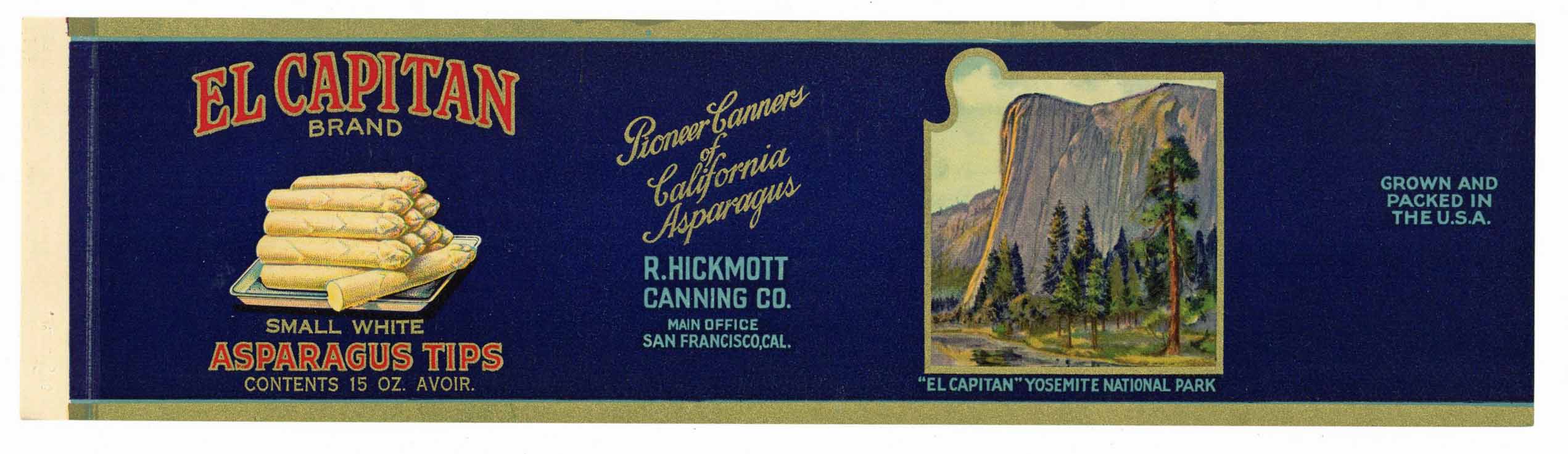El Capitan Brand Vintage Asparagus Tips Can Label, Yosemite Valley ...