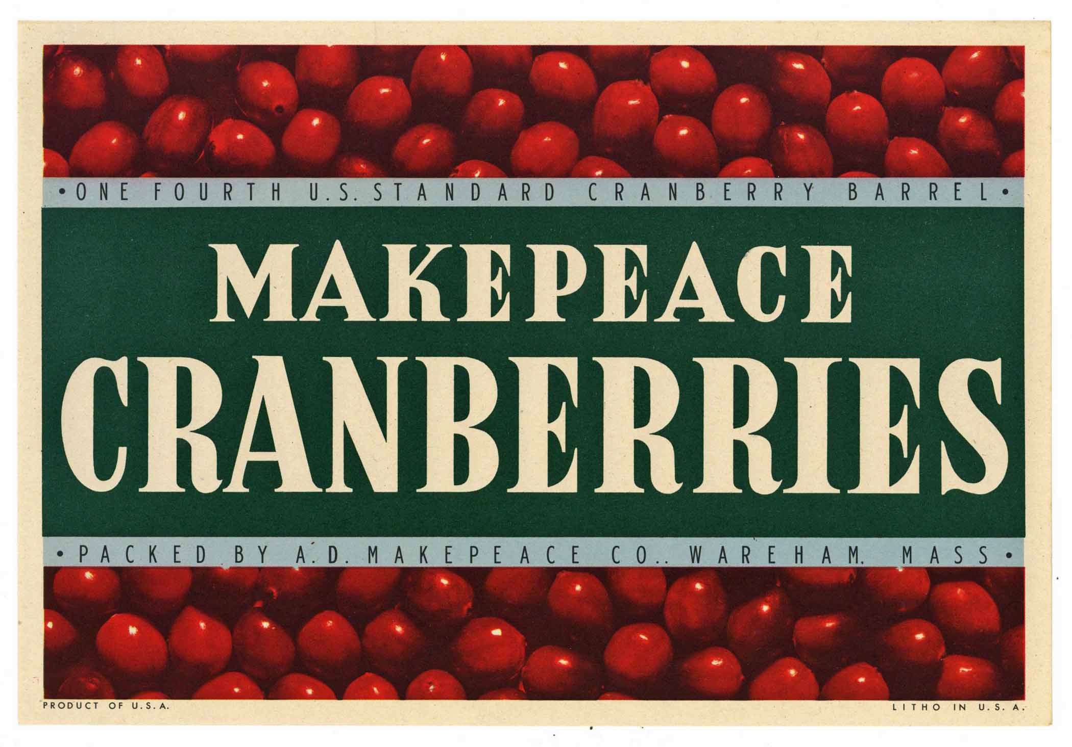 Makepeace Brand Vintage Wareham Massachusetts Cranberry Crate Label, 1 ...