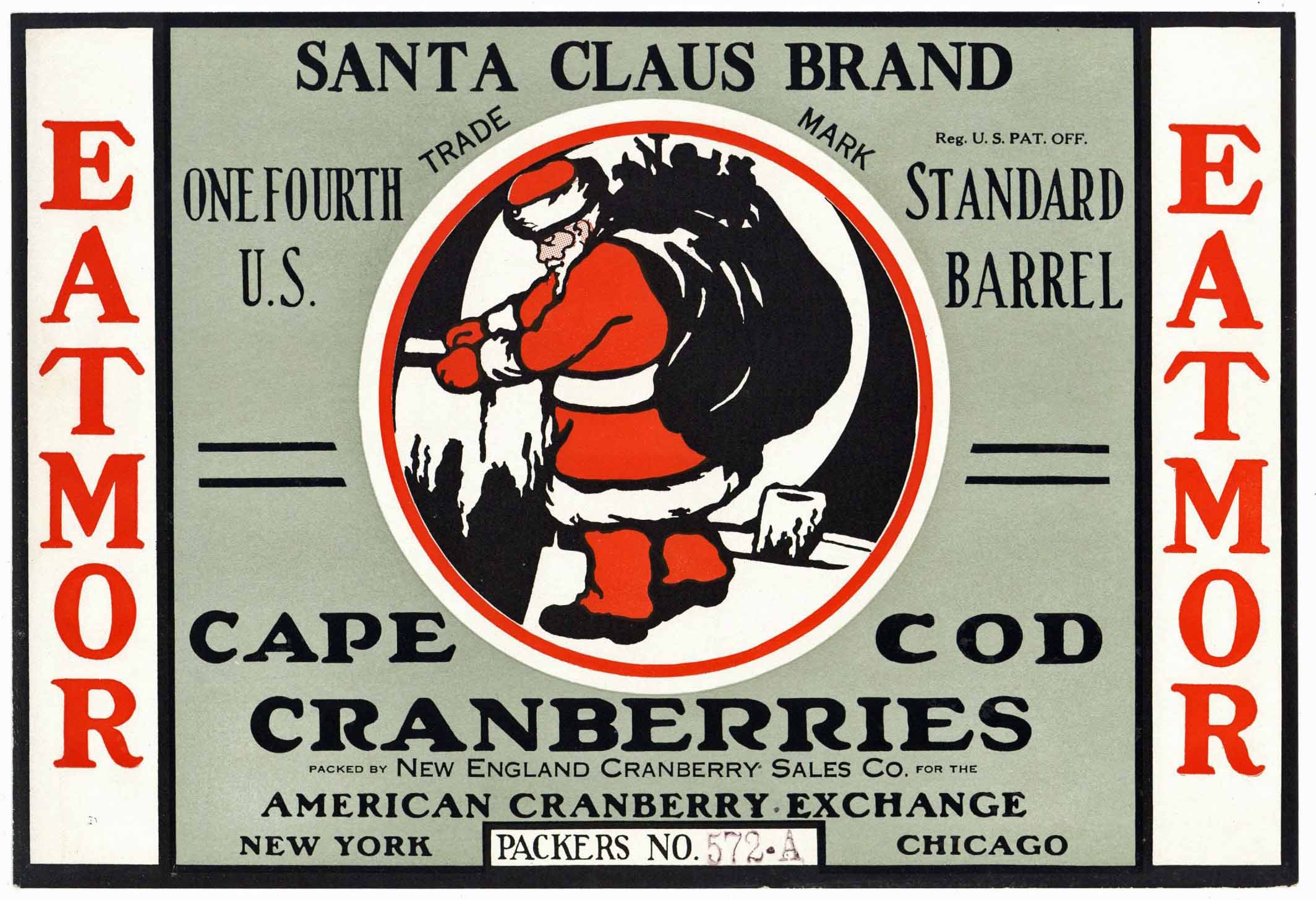 Santa Brand Vintage Cape Cod Cranberry Crate Label, 1/4, packers numbe ...