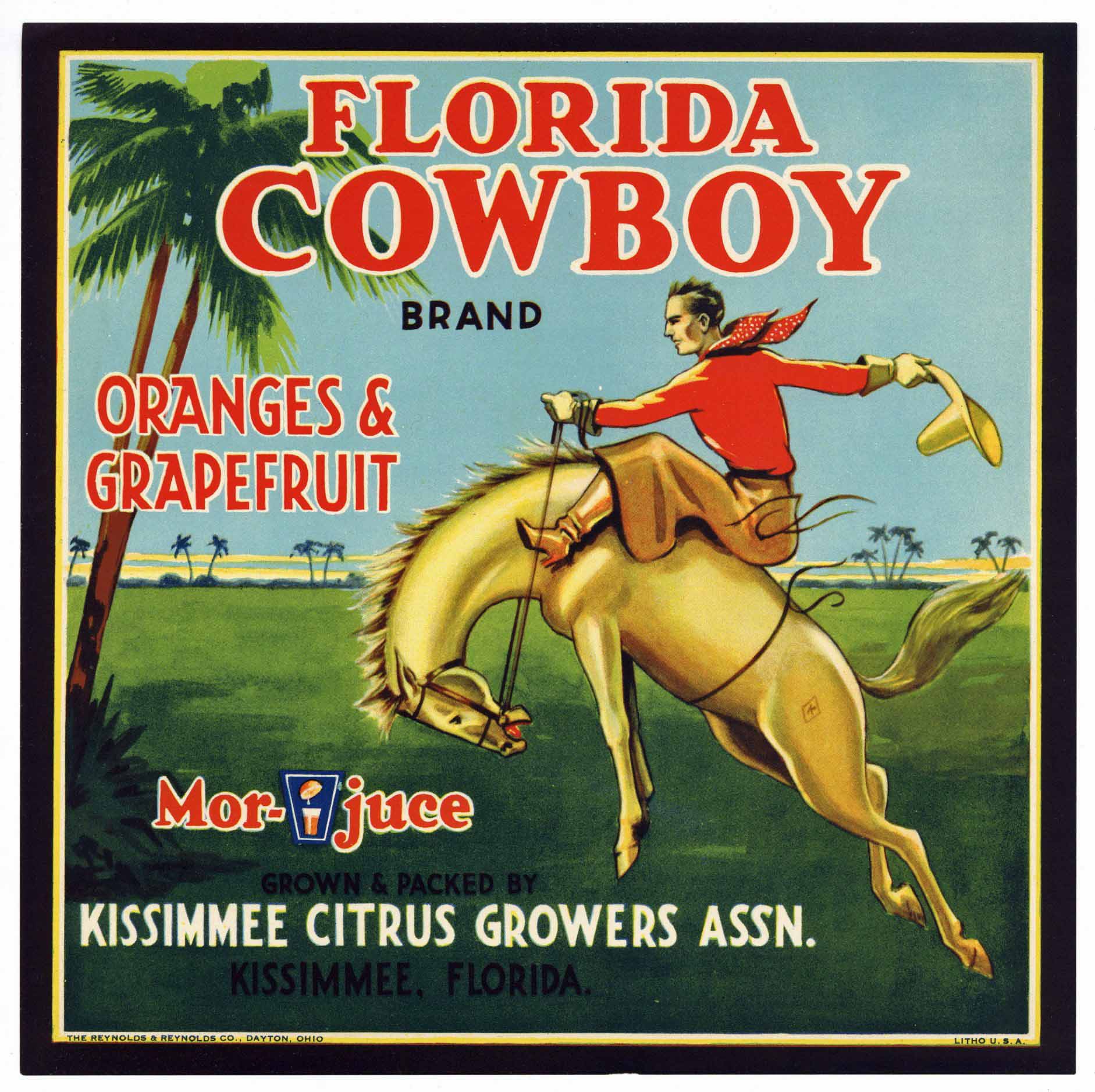 Florida Cowboy Brand Vintage Florida Citrus Crate Label, L – thelabelman