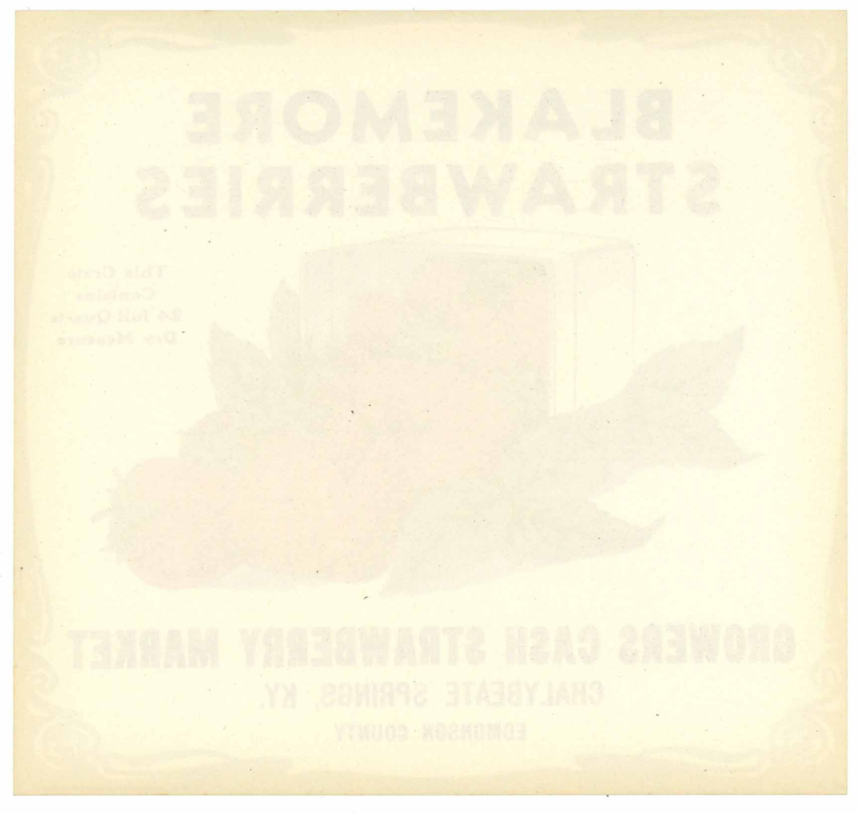 Blakemore Strawberries Brand, Chalybeate Springs Kentucky Strawberry L ...