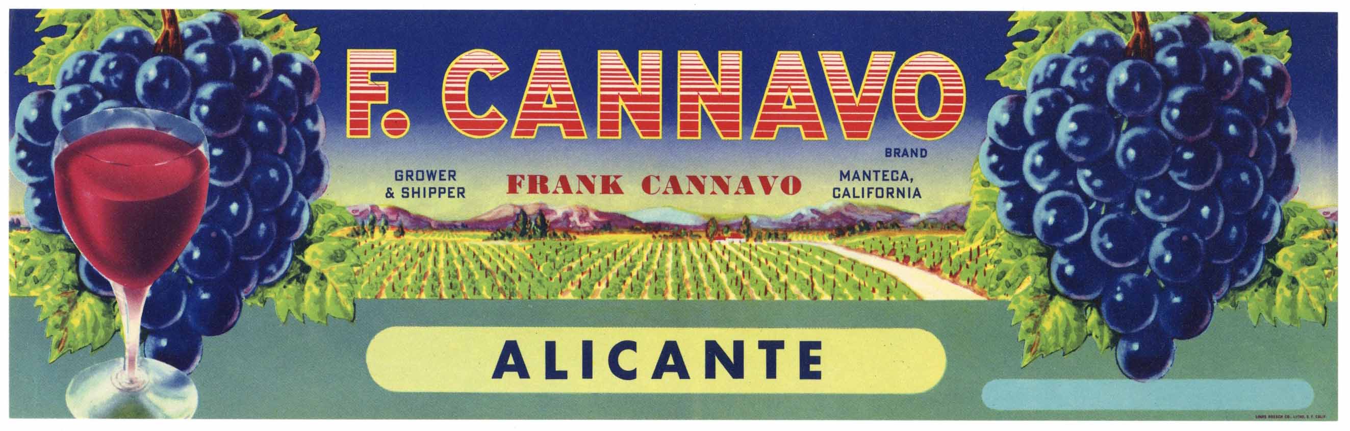 F. Cannavo Brand Vintage Manteca California Grape Crate Label – thelabelman