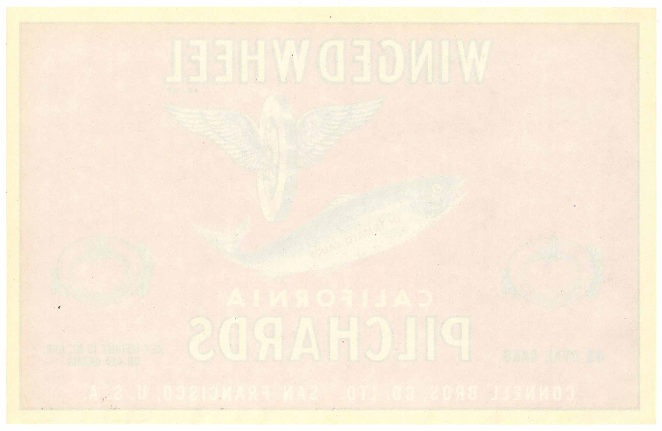 Winged Wheel Brand Vintage Pilchards Case End Can Label – thelabelman