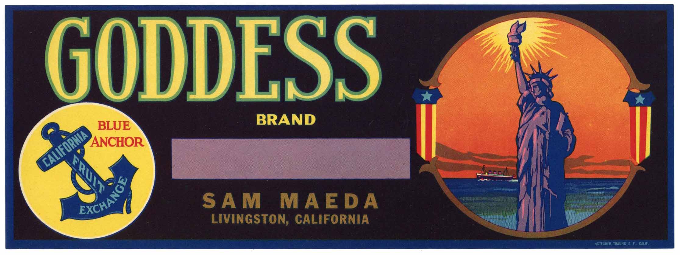 Goddess Brand Vintage Livingston California Fruit Crate Label – thelabelman