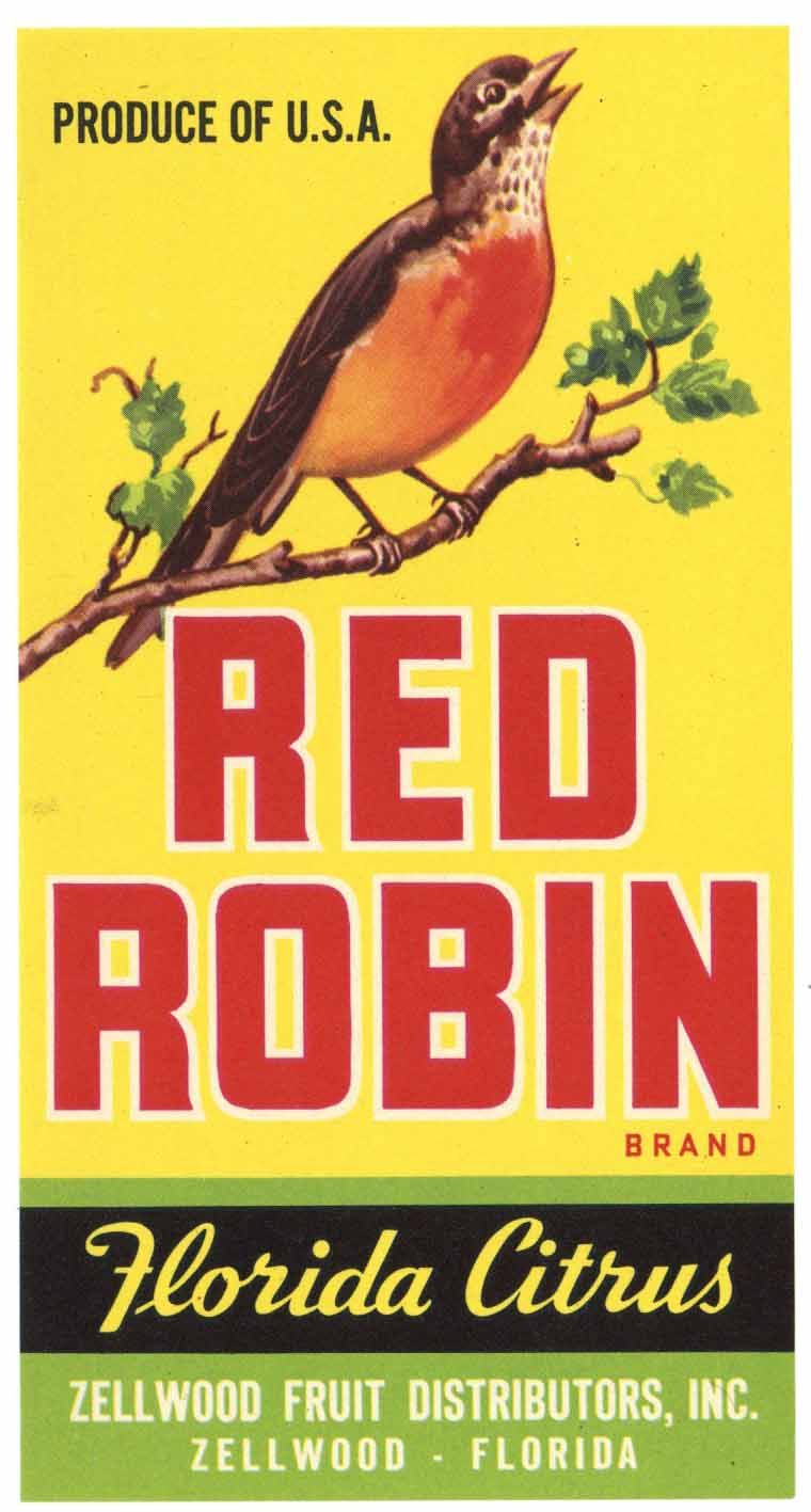 Red Robin Brand Vintage Zellwood Florida Citrus Crate Label – thelabelman