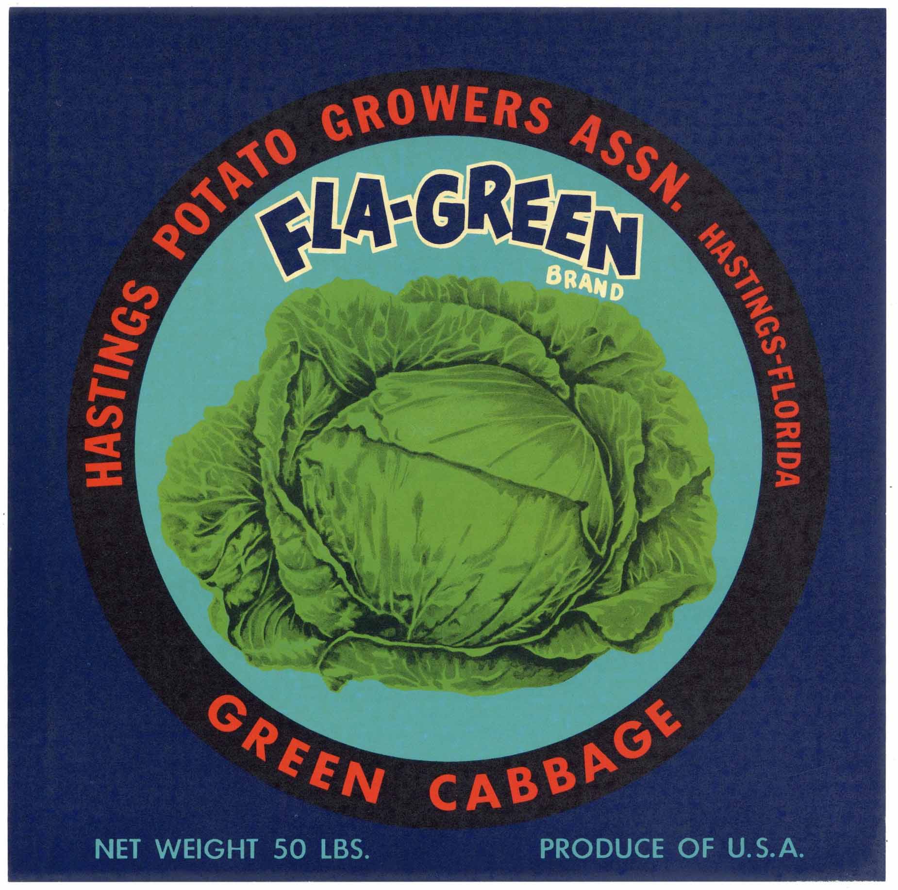 Fla-Green Brand Vintage Hastings Florida Cabbage Crate Label – thelabelman